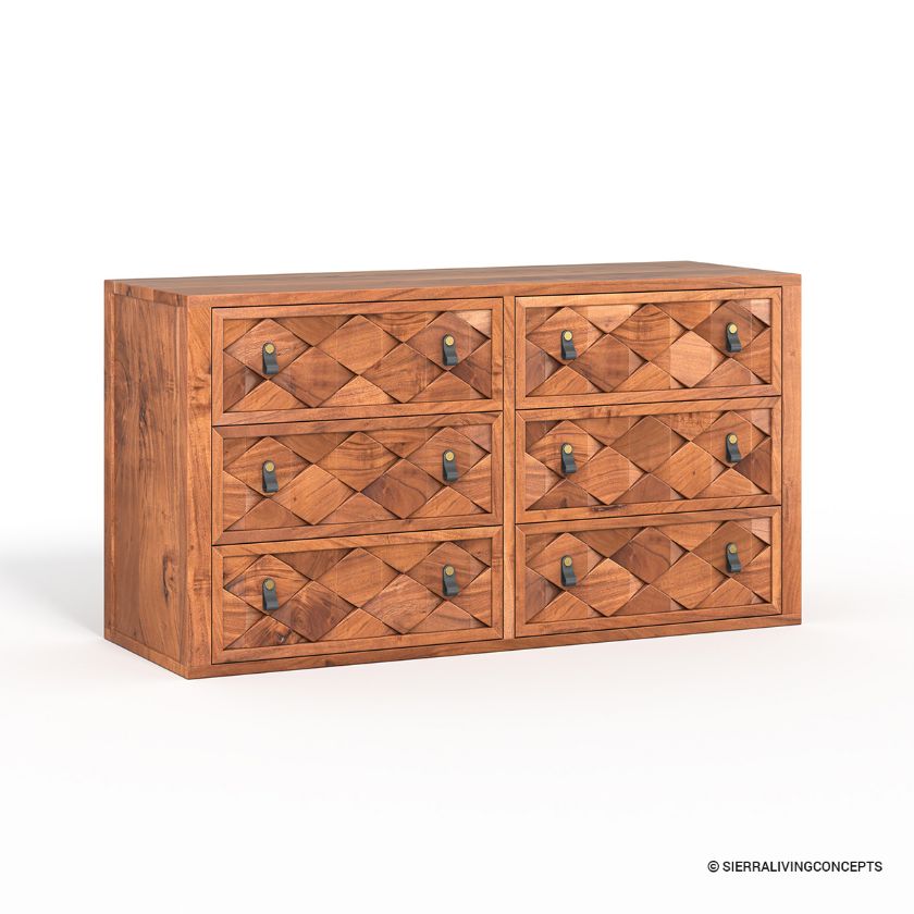 Bow Modern Weave Pattern Solid Wood 6 Drawer Dresser