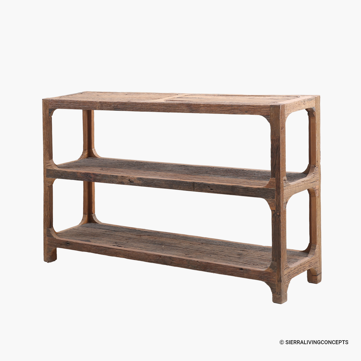 Barrie 3 Tier Rustic Farmhouse Console Table Behind Sofa