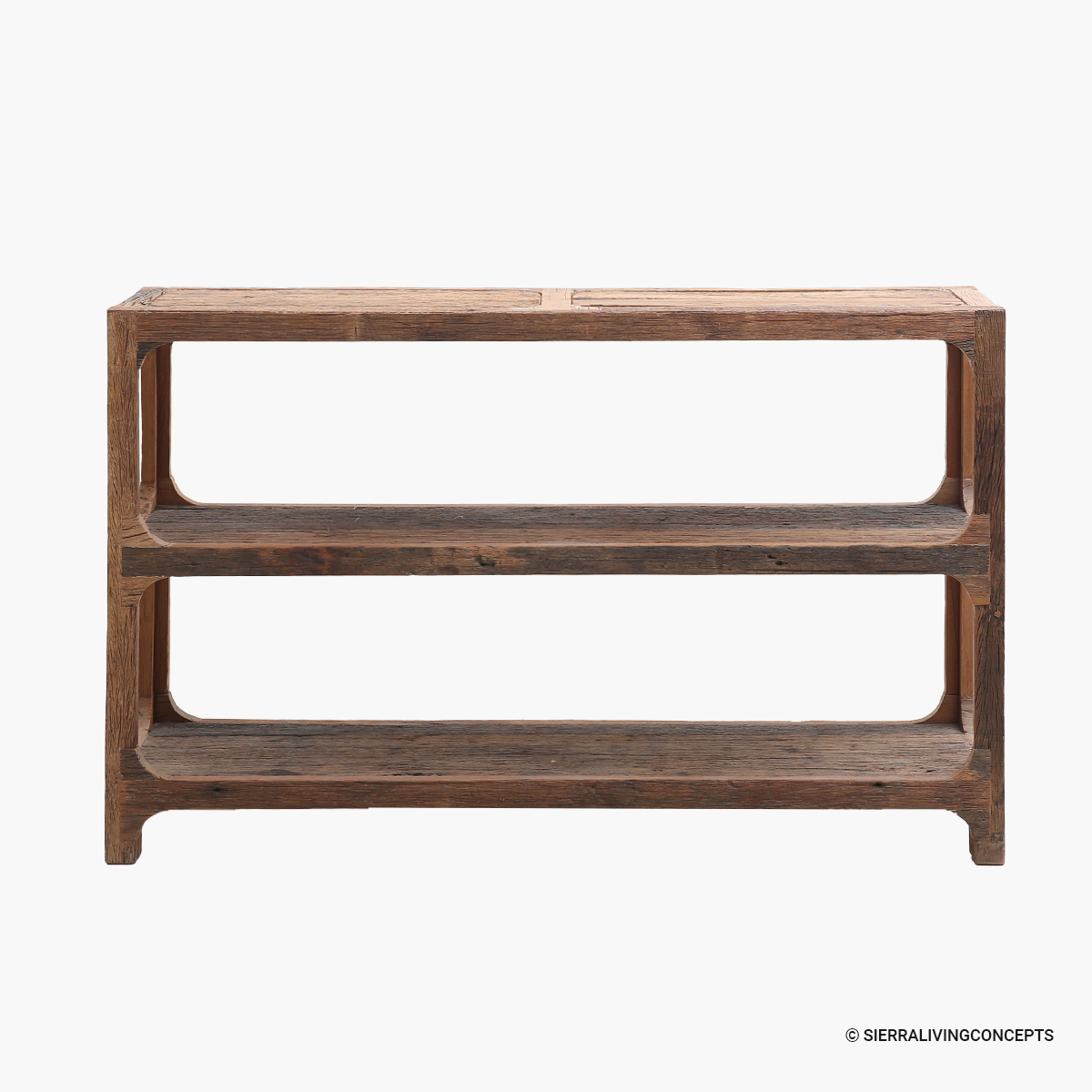Barrie 3 Tier Rustic Farmhouse Console Table Behind Sofa