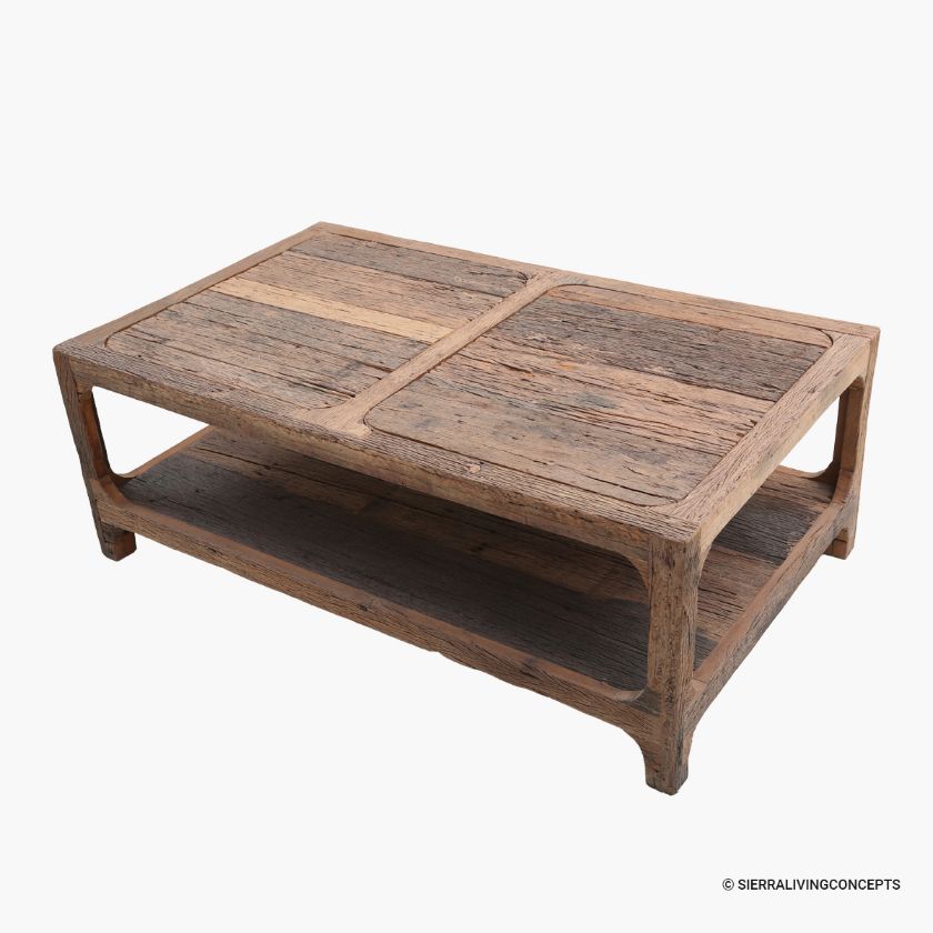 Barrie Rugged Wood Farmhouse Coffee Table with Shelf