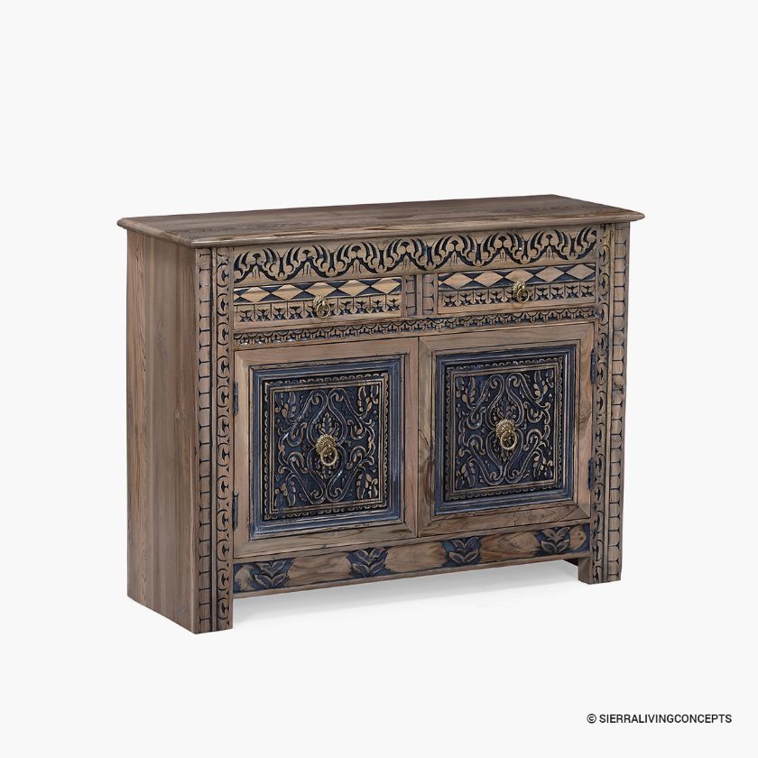 Amherst Ornate Hand Carved Accent Storage Cabinet with Drawers