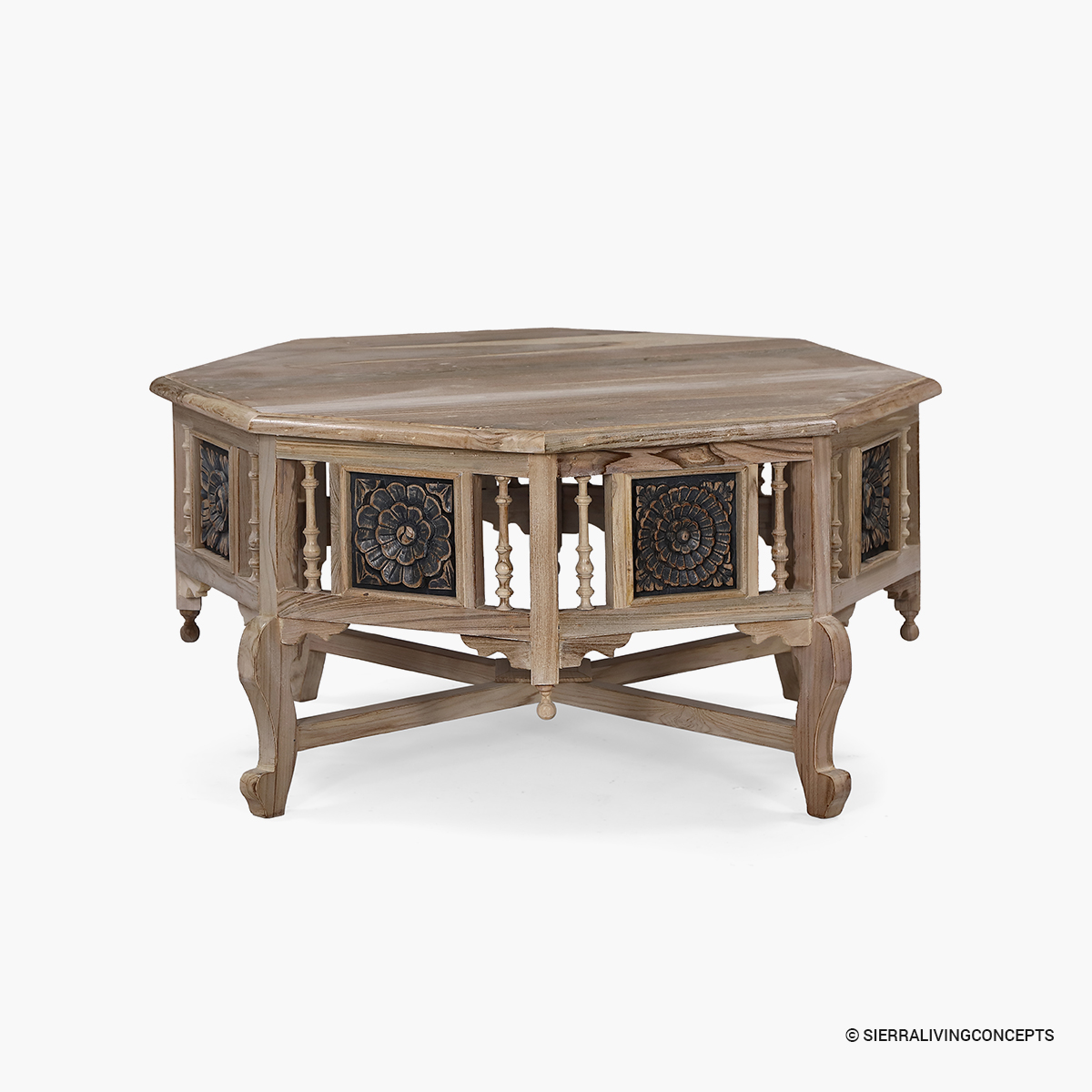 Armdale Octagon Shaped Hand Carved Wooden Coffee Table