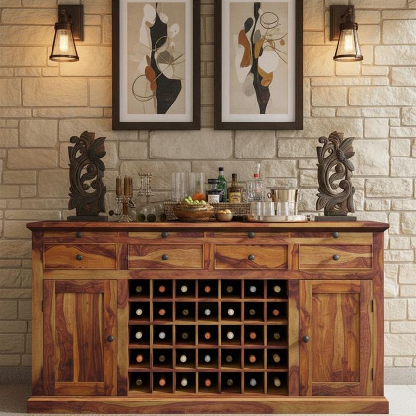 Oenophile Dallas Ranch Solid Wood Wine Bar Buffet Cabinet with Drawer