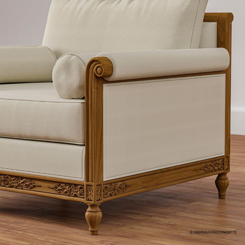 Junction Hand Carved Roll Arm Wooden Single Seater Sofa