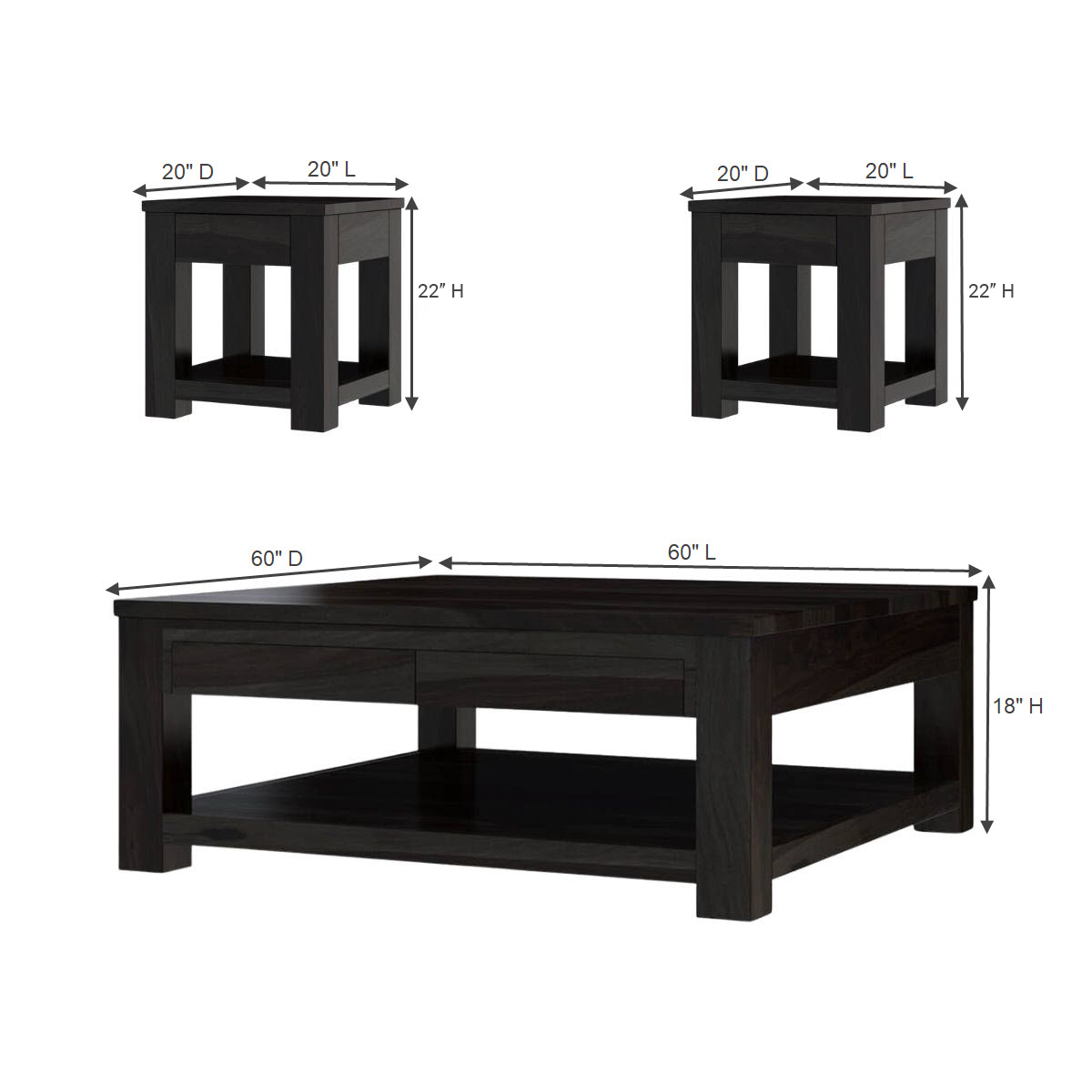 Glencoe Square Modern 3 Piece Coffee Table Sets