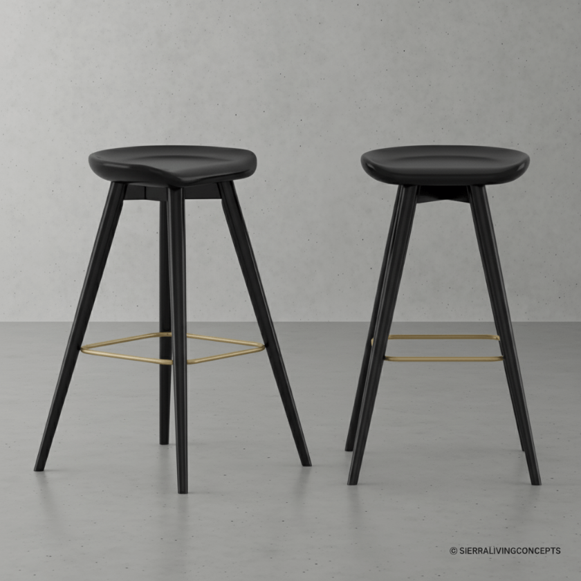 Hilversum Modern Solid Wood Black Bar Stools Set