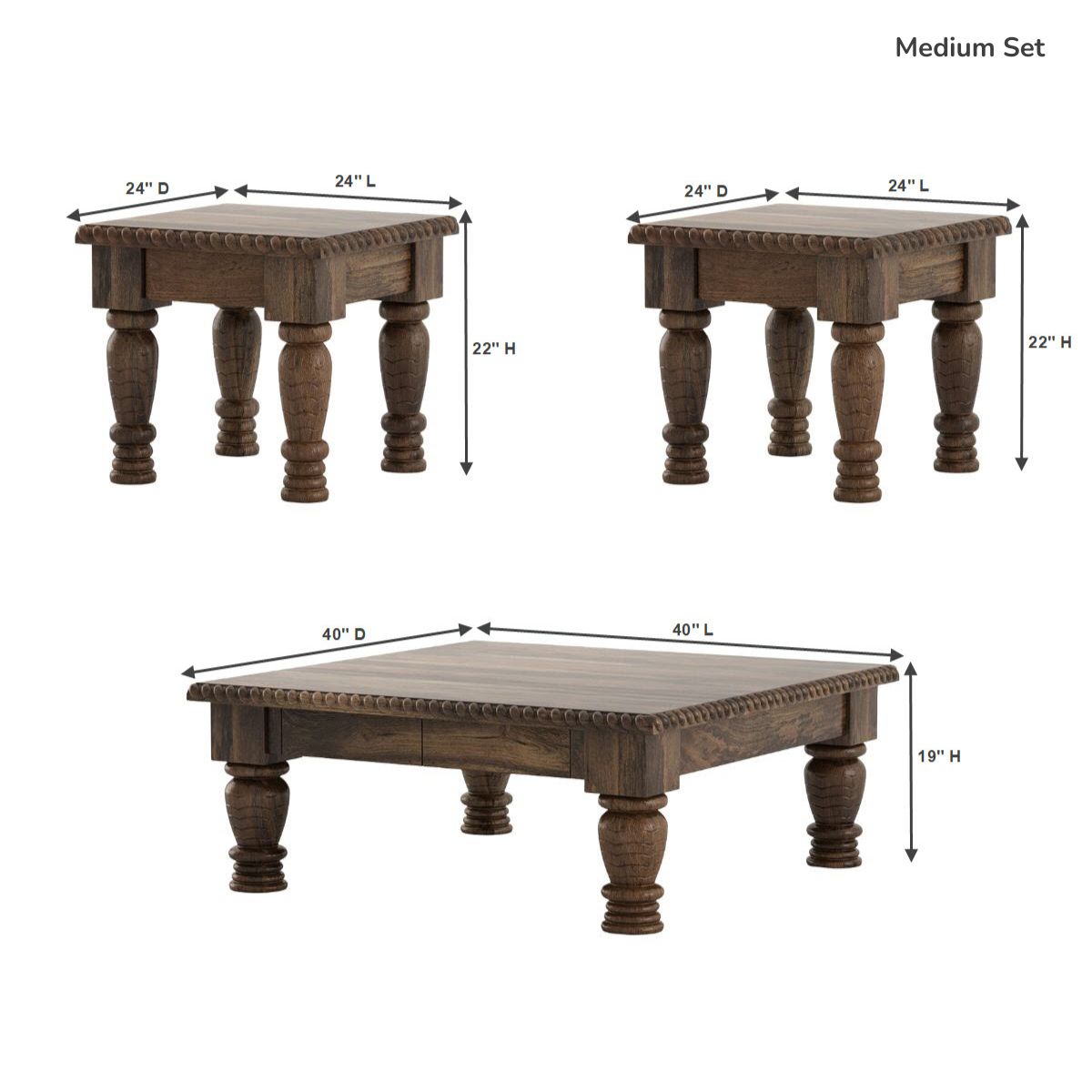 Renens Traditional Square Coffee Table & End Table Sets
