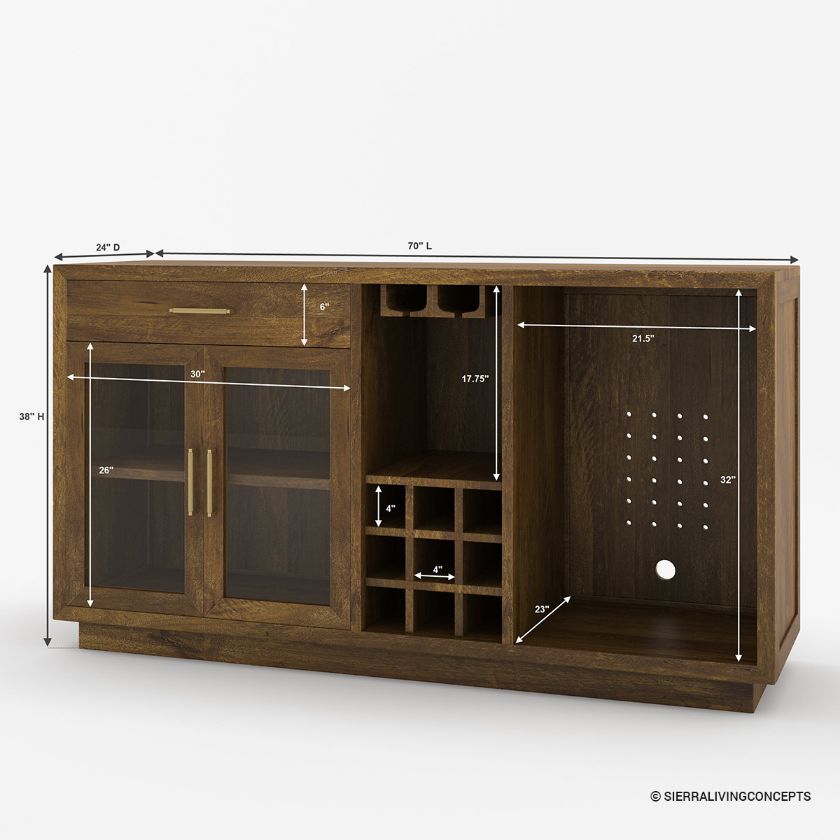 Sarnia Solid Wood Buffet Cabinet with Mini Fridge Space