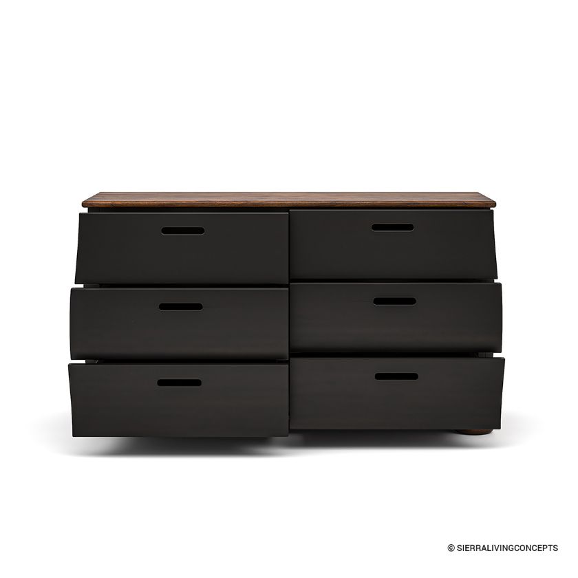 Amos Curved Front 6 Drawer Black Dresser for Bedroom | Sierra Living ...