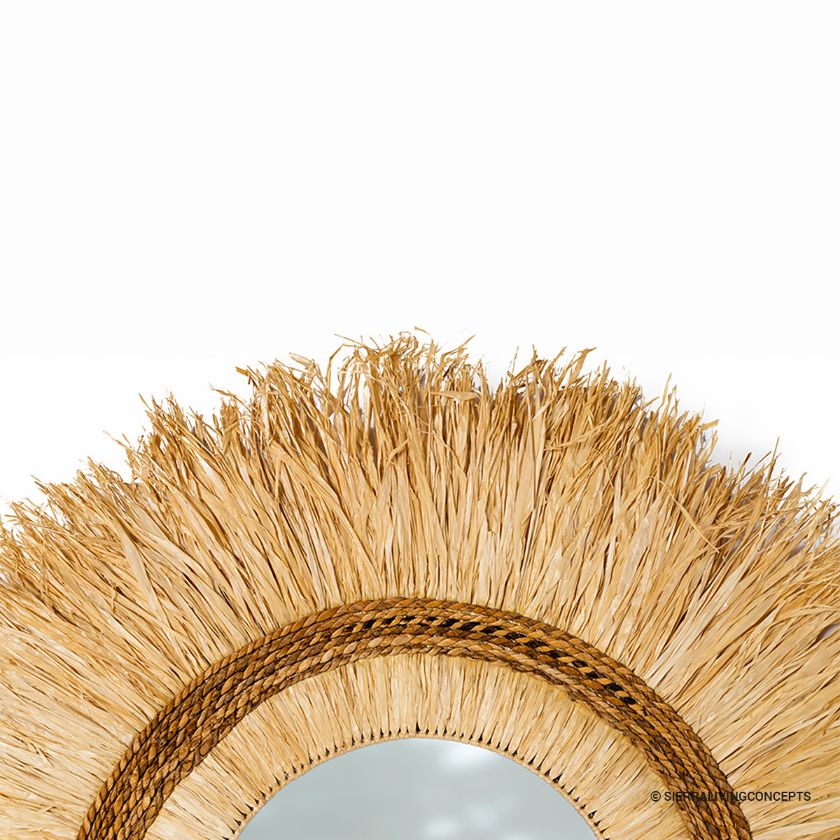 Mercier Sisal & Banana Leaf Boho Round Sunburst Mirror